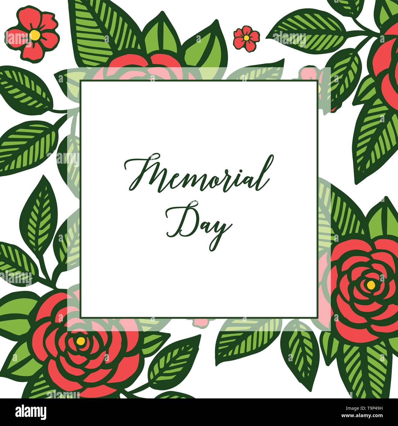 Vector illustration various crowd of leaf flower frame for memorial day ...