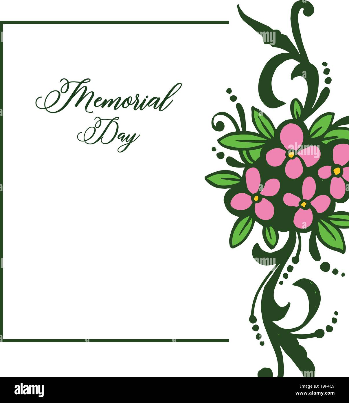 Vector illustration poster memorial day with pattern pink flower frame ...