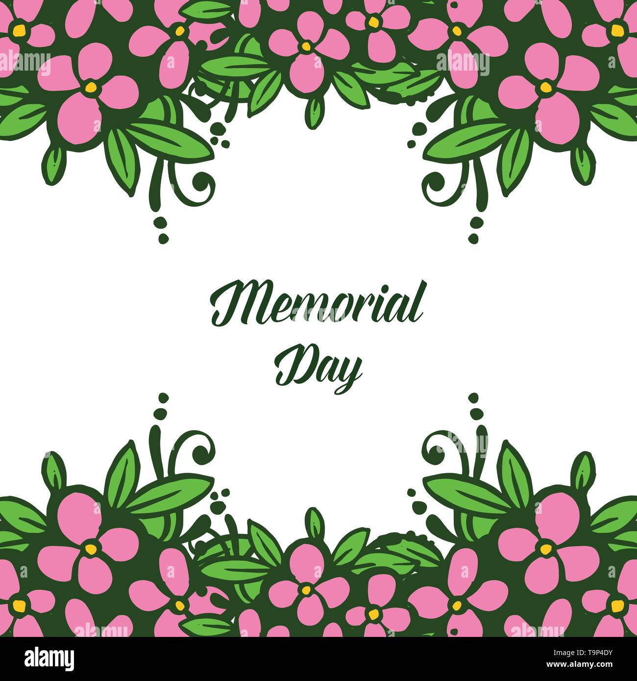 Vector illustration writing memorial day with elegant pink bouqet frame ...