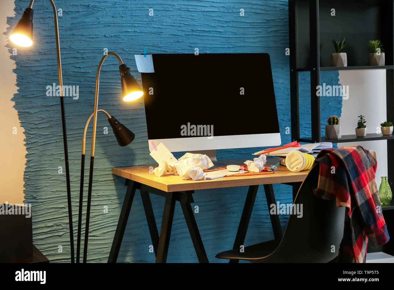 Stylish workplace with modern computer in room Stock Photo - Alamy