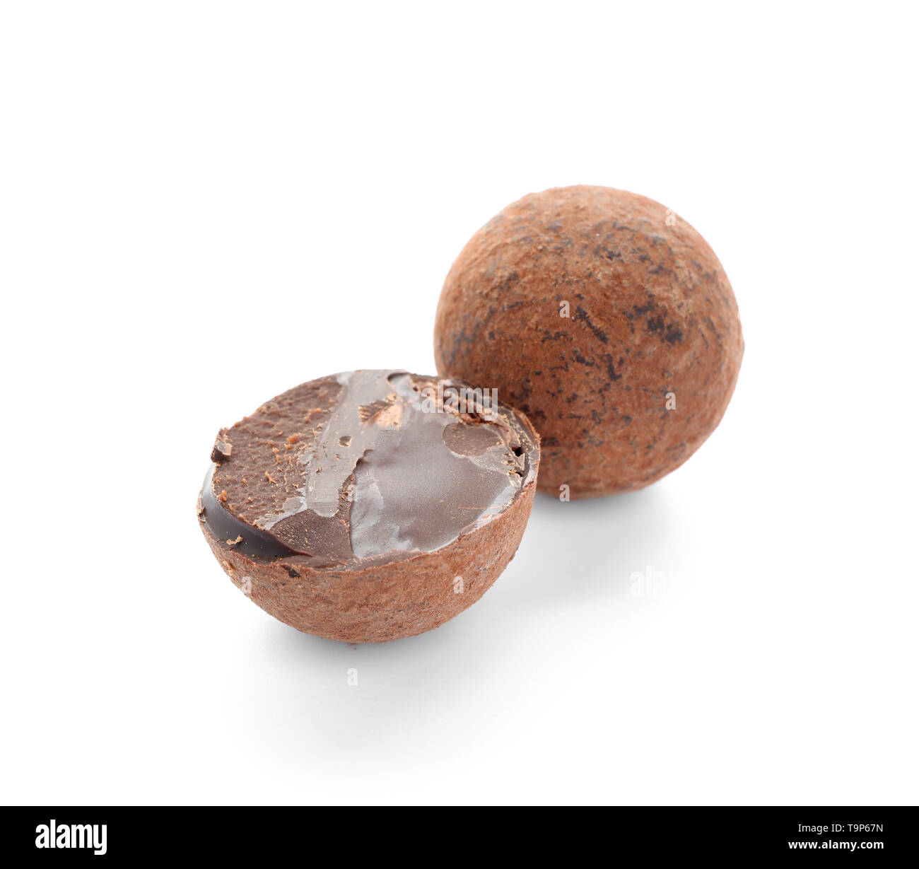 Tasty chocolate truffles on white background Stock Photo - Alamy