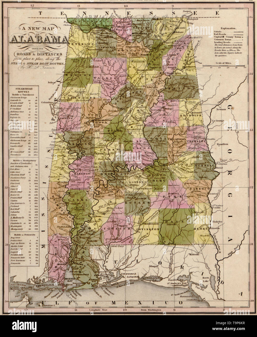 Map of Alabama, 1844 Stock Photo - Alamy
