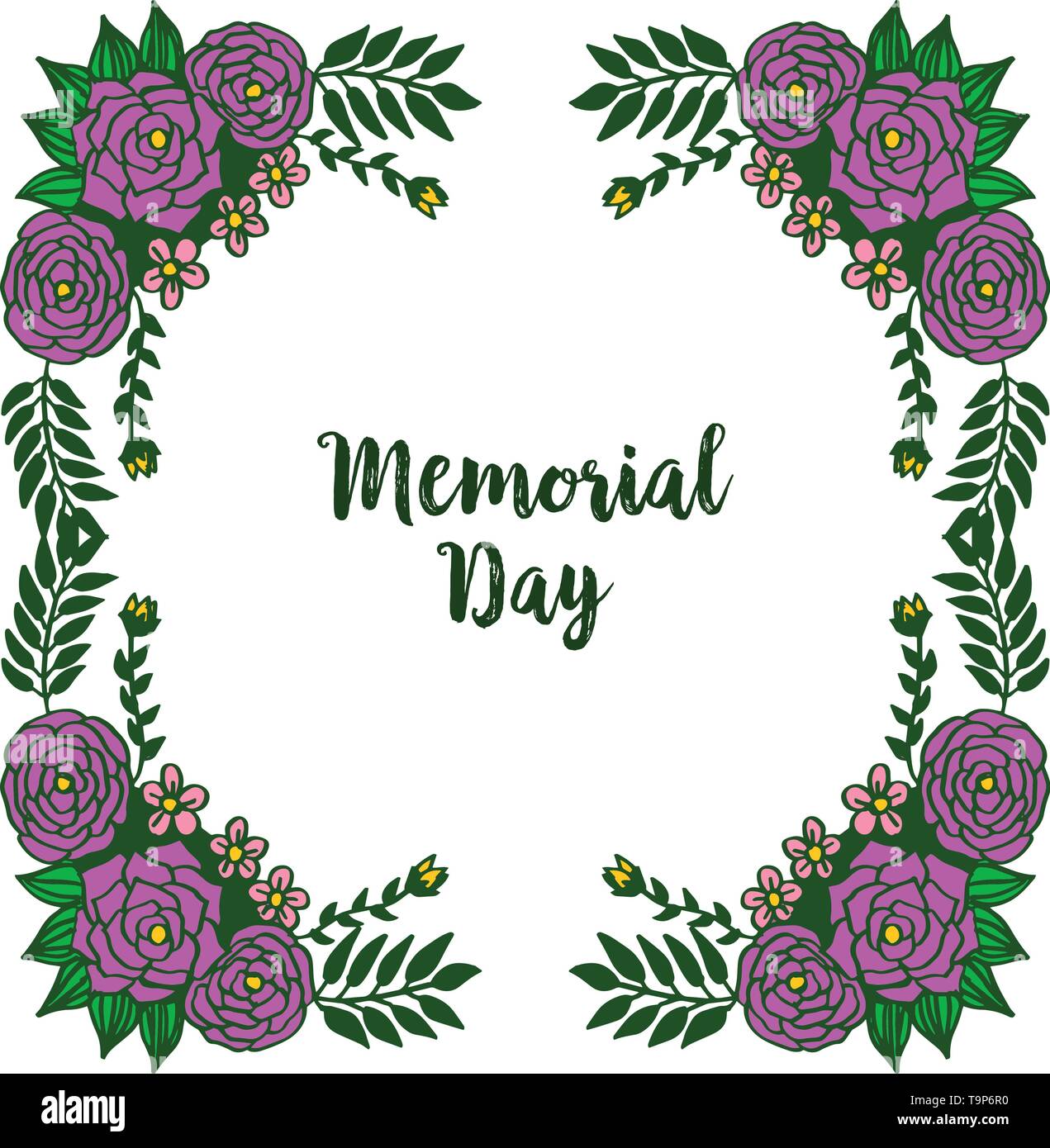 Vector illustration greeting card of memorial day with artwork purple ...