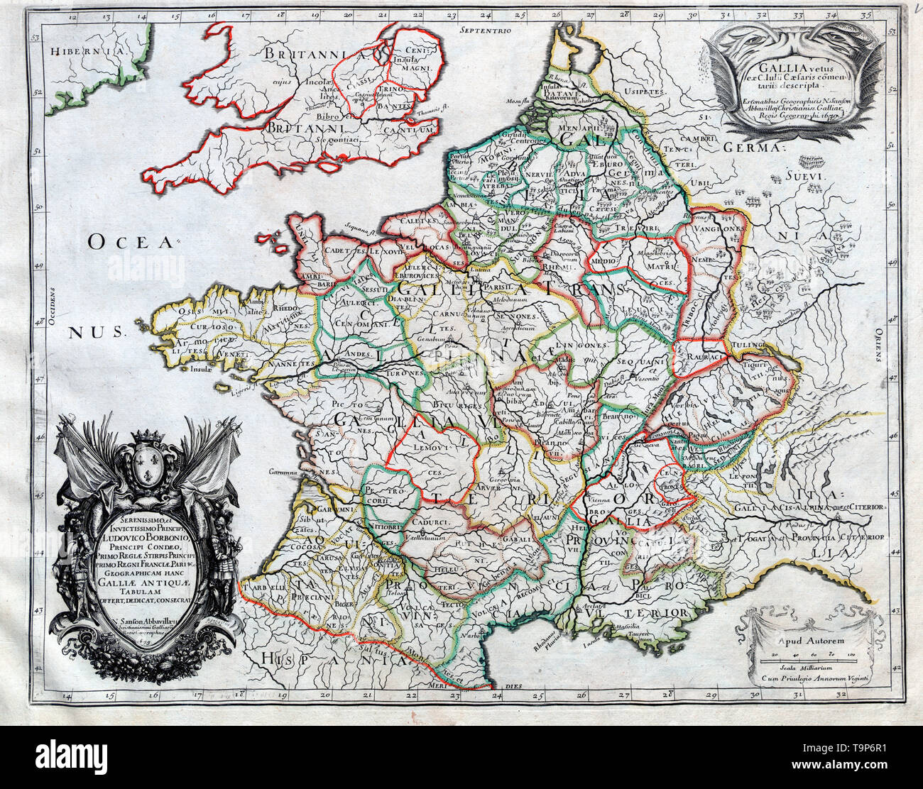 Map of Gallia Vetus - Sanson Atlas, circa 1700 Stock Photo - Alamy
