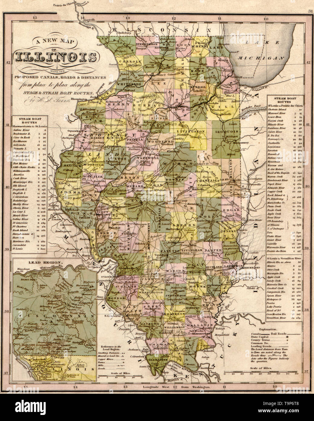 Map of Illinois, 1844 Stock Photo - Alamy