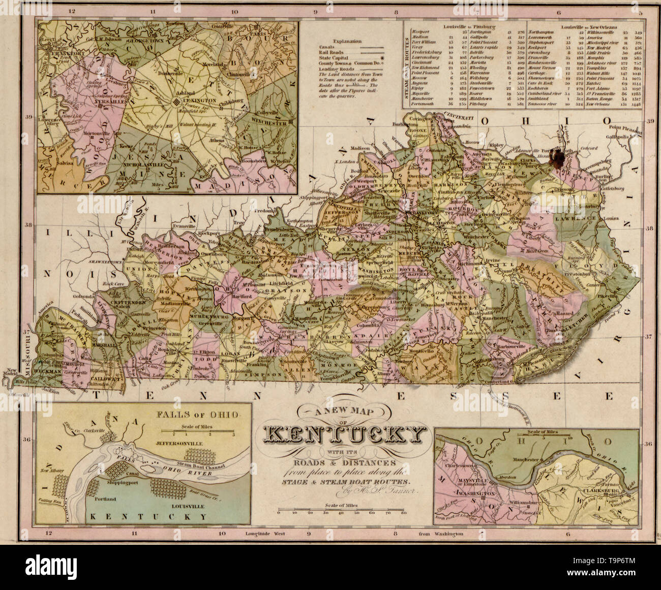 Map of Kentucky, 1844 Stock Photo - Alamy