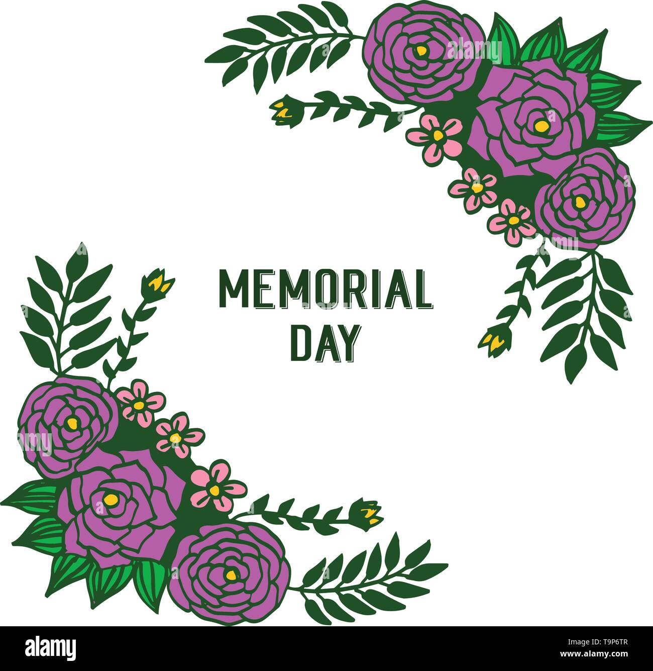 Vector illustration greeting card of memorial day with artwork purple ...
