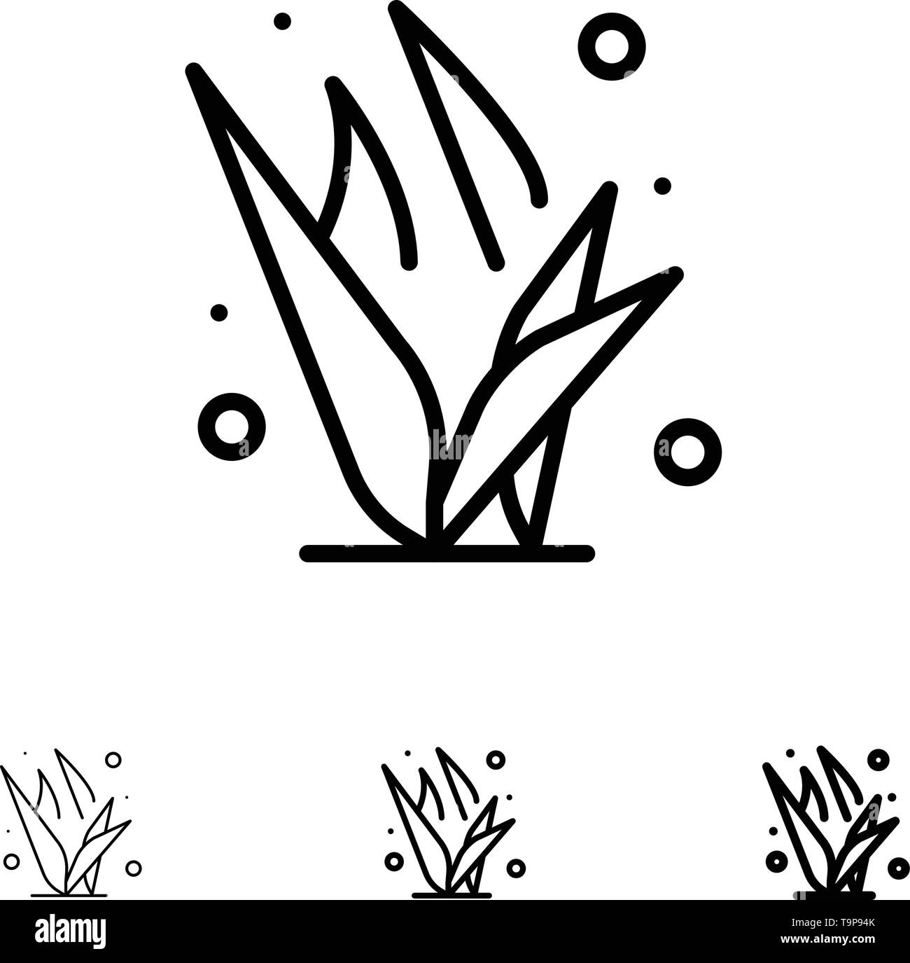 Grass, Grasses, Green, Spring Bold and thin black line icon set Stock ...