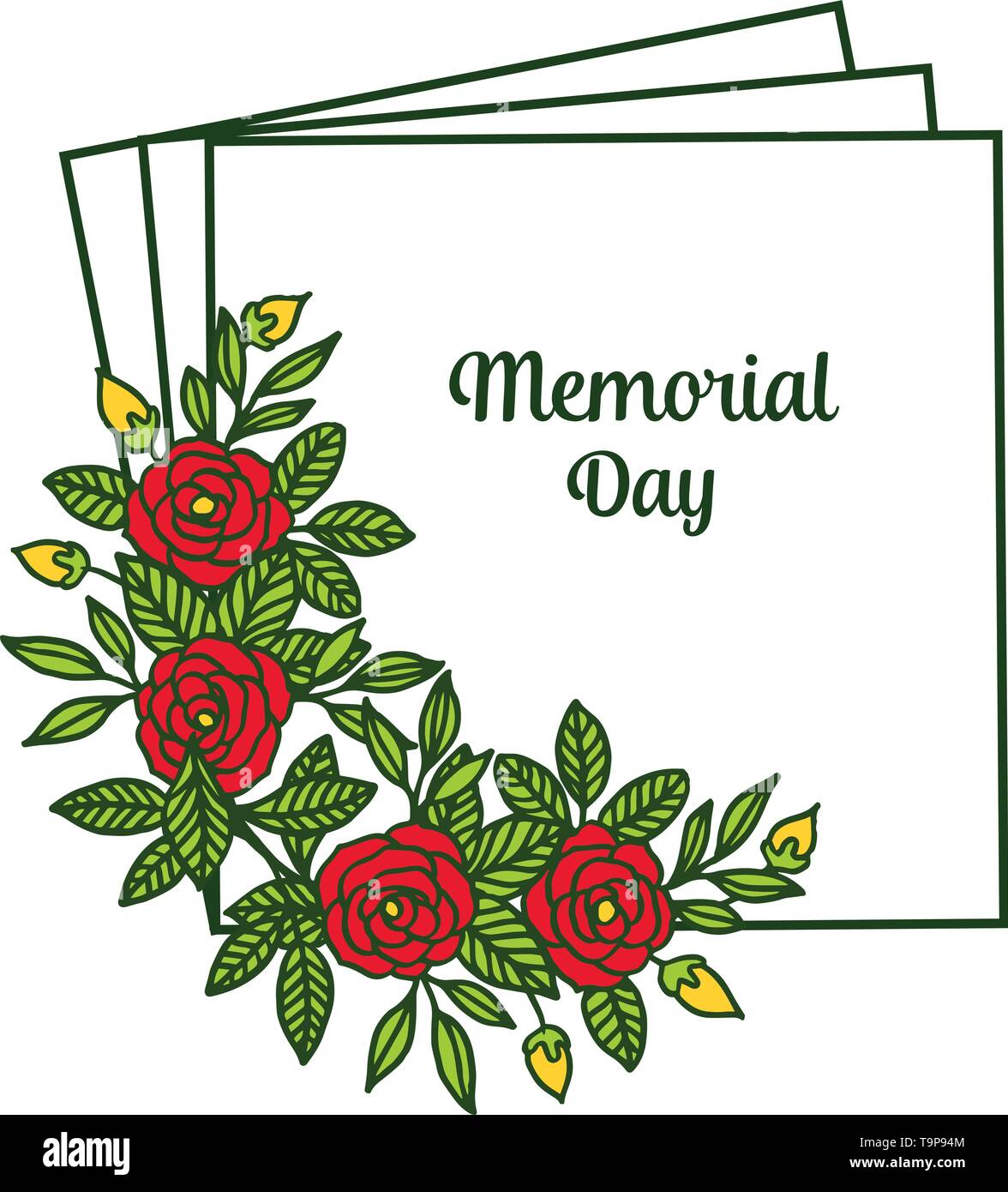 Vector illustration poster memorial day with frame flower red and ...