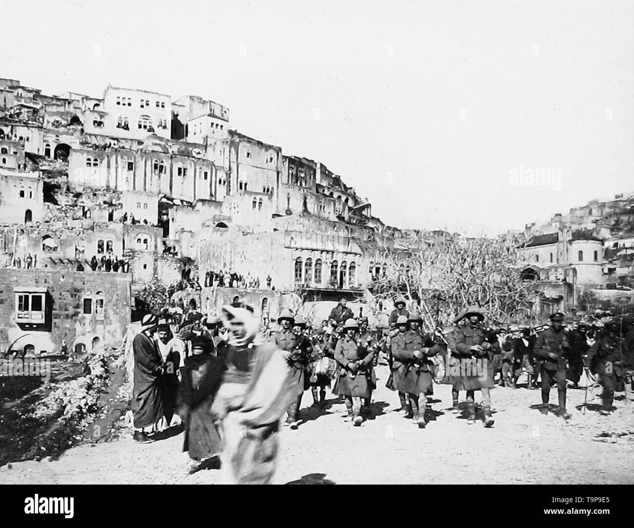 London Scottish pipe band marching through Es Salt Palestine Stock ...