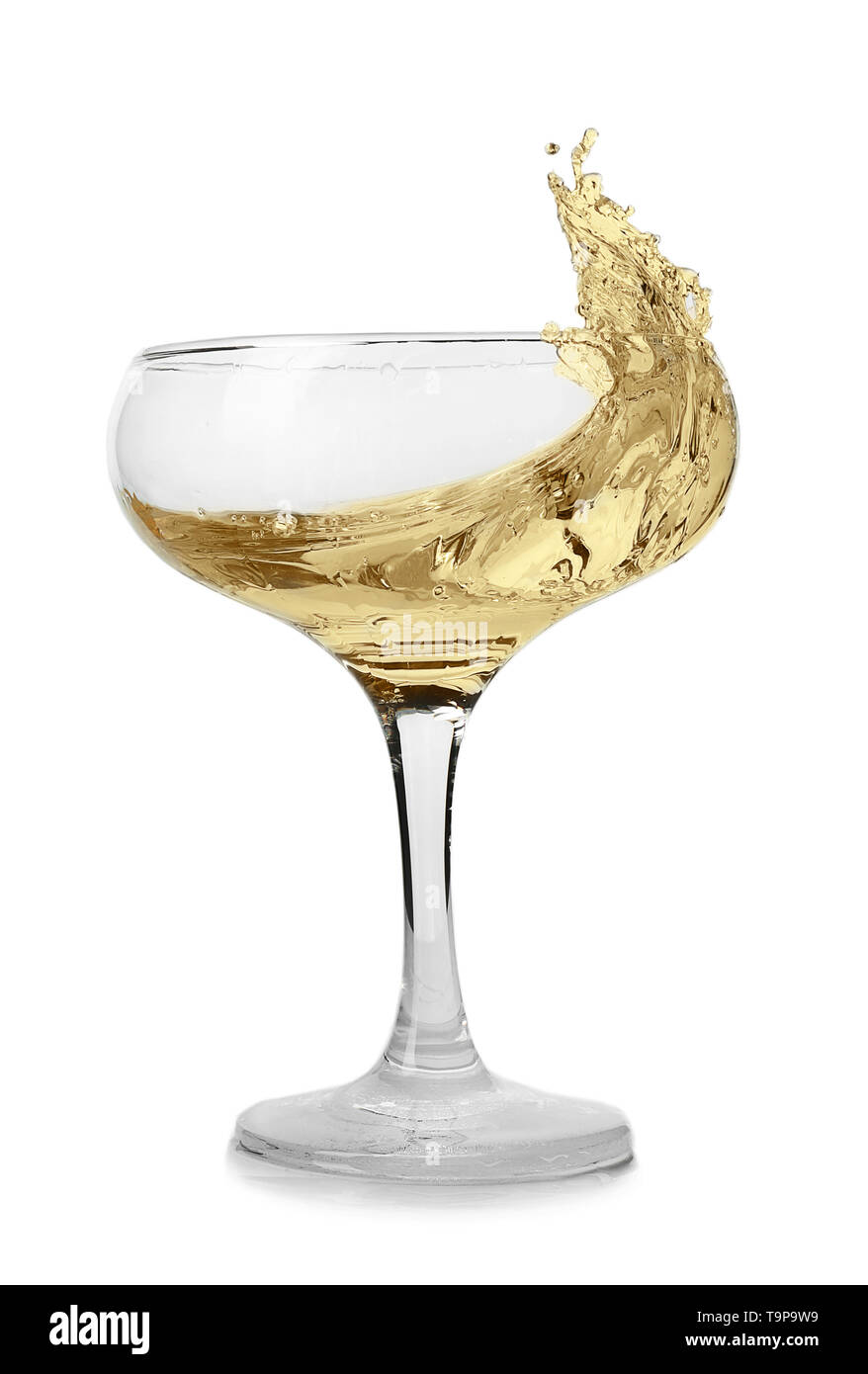 Glass of champagne with splash on white background Stock Photo - Alamy