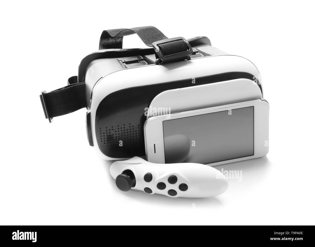 Virtual reality glasses with mobile phone on white background Stock ...