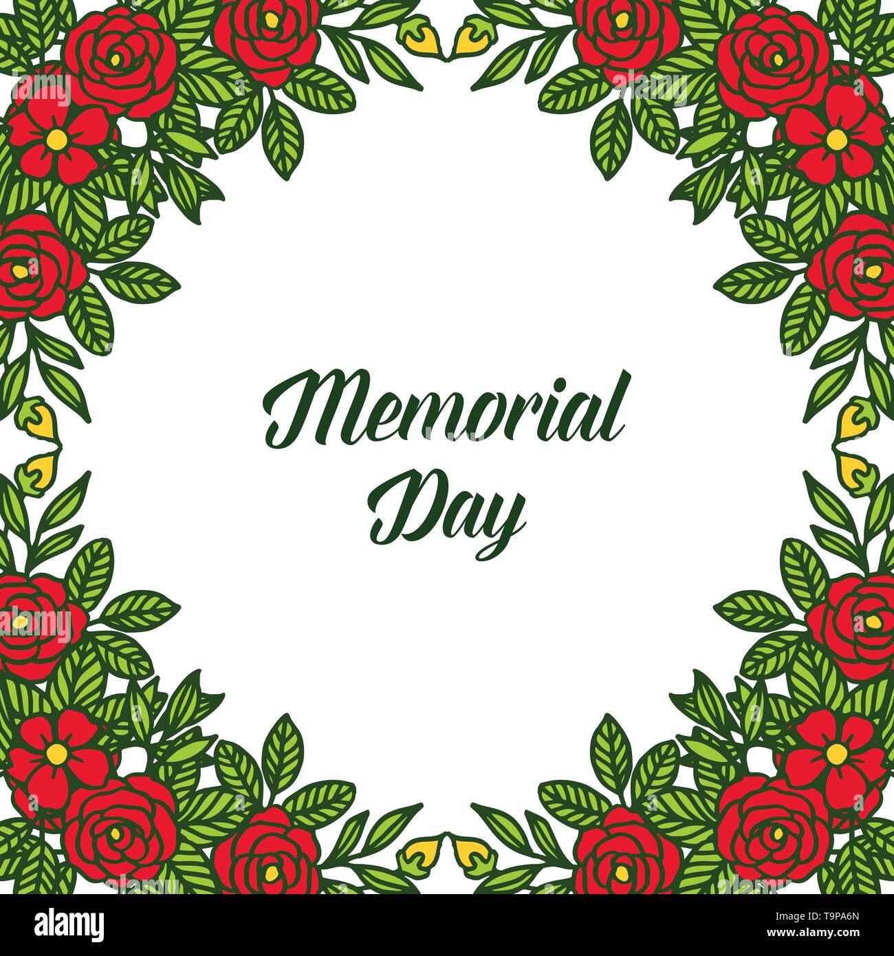 Vector illustration template memorial day with elegant red rose flower ...