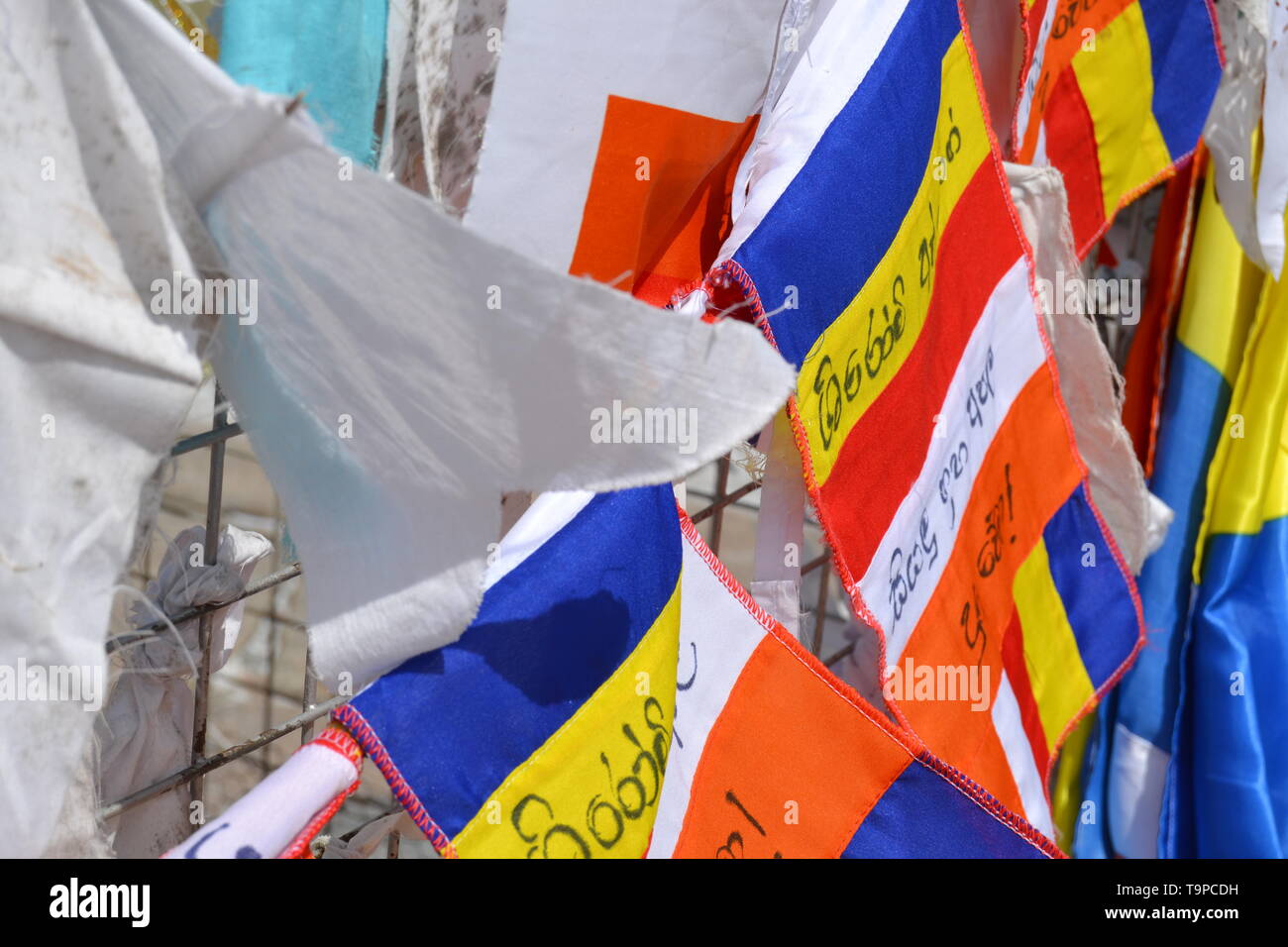 Pryain flags at at temple Stock Photo - Alamy