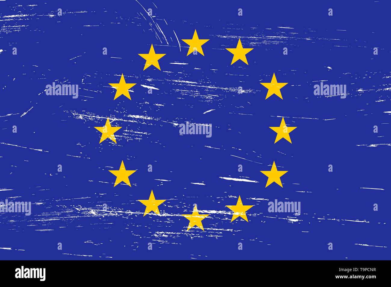 Vintage European Union flag with grunge texture, scratches and brush ...