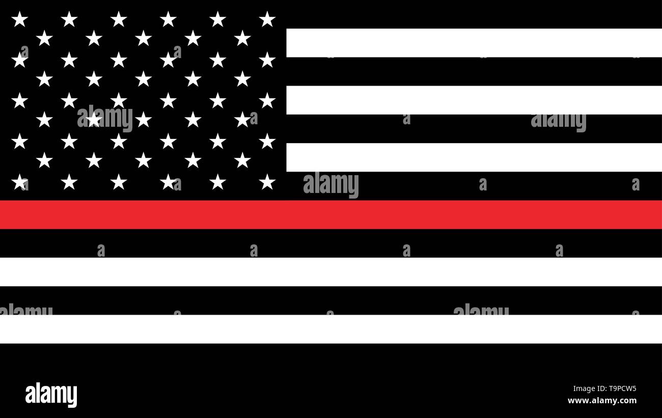 USA flag with thin a red line - a sign to honor and respect american ...