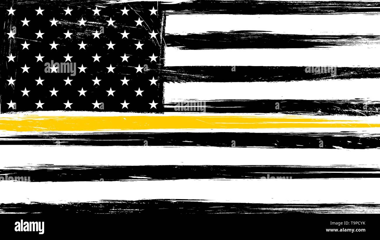 Grunge USA flag with a thin yellow or gold line - a sign to honor and ...