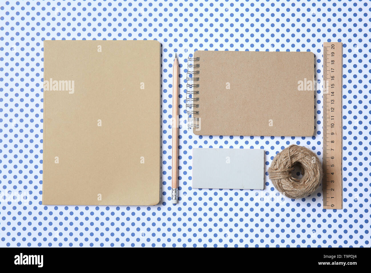 Set of items for branding on dotted background Stock Photo - Alamy