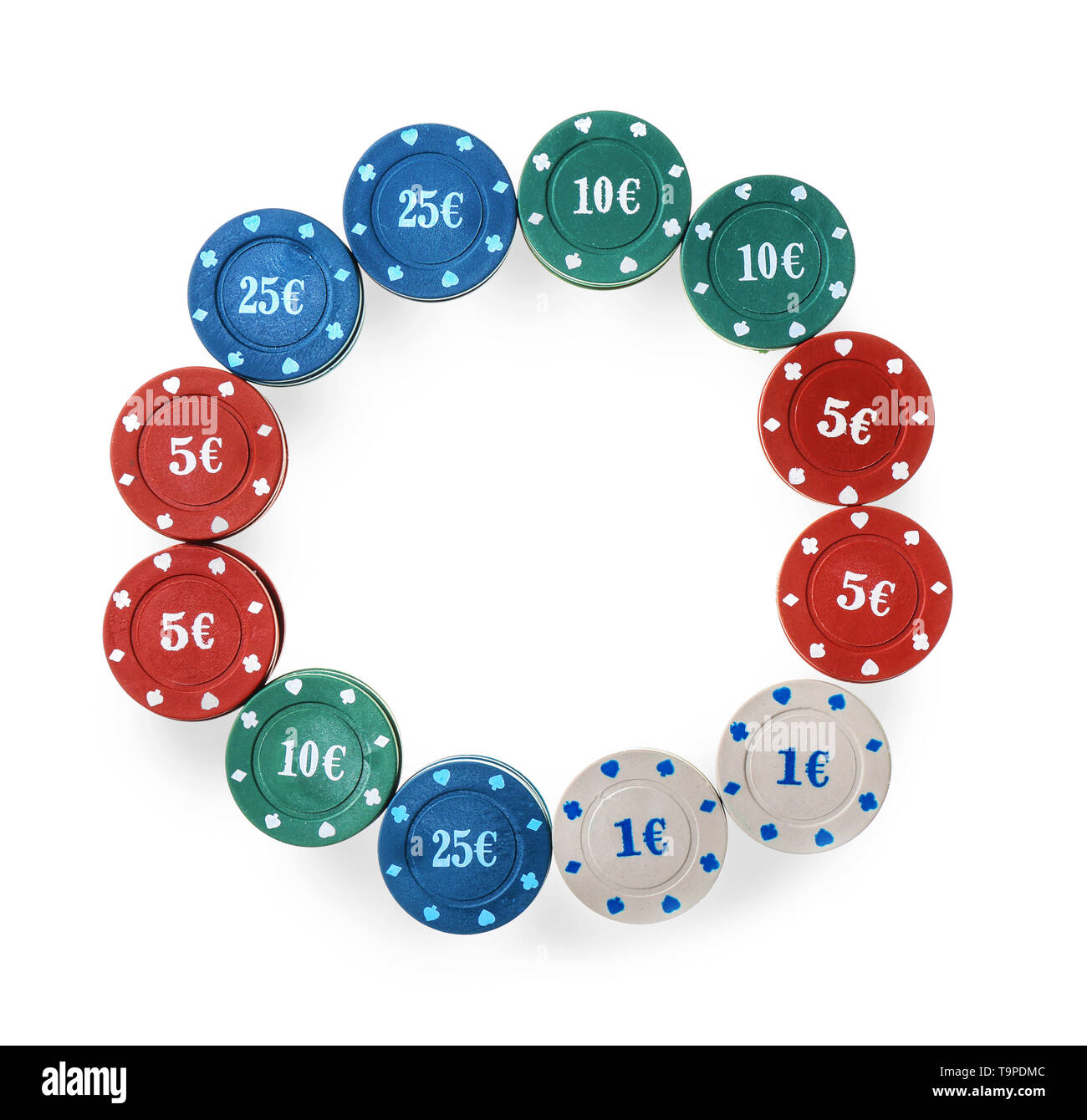 Frame made of chips for poker game on white background Stock Photo - Alamy
