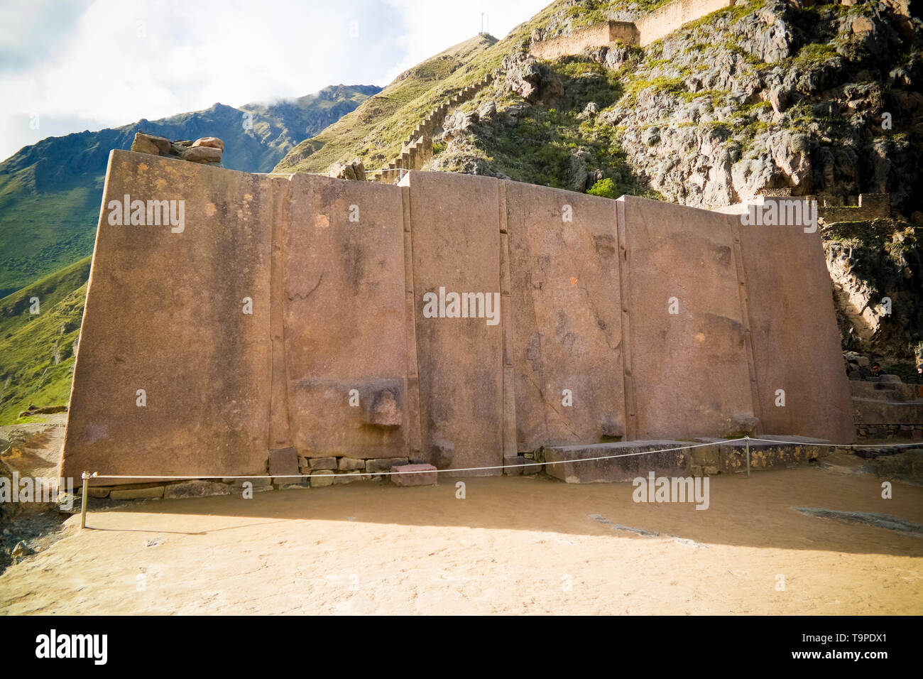 Wall of the Six Monoliths at Ollantaytambo archaeological site at Cuzco ...