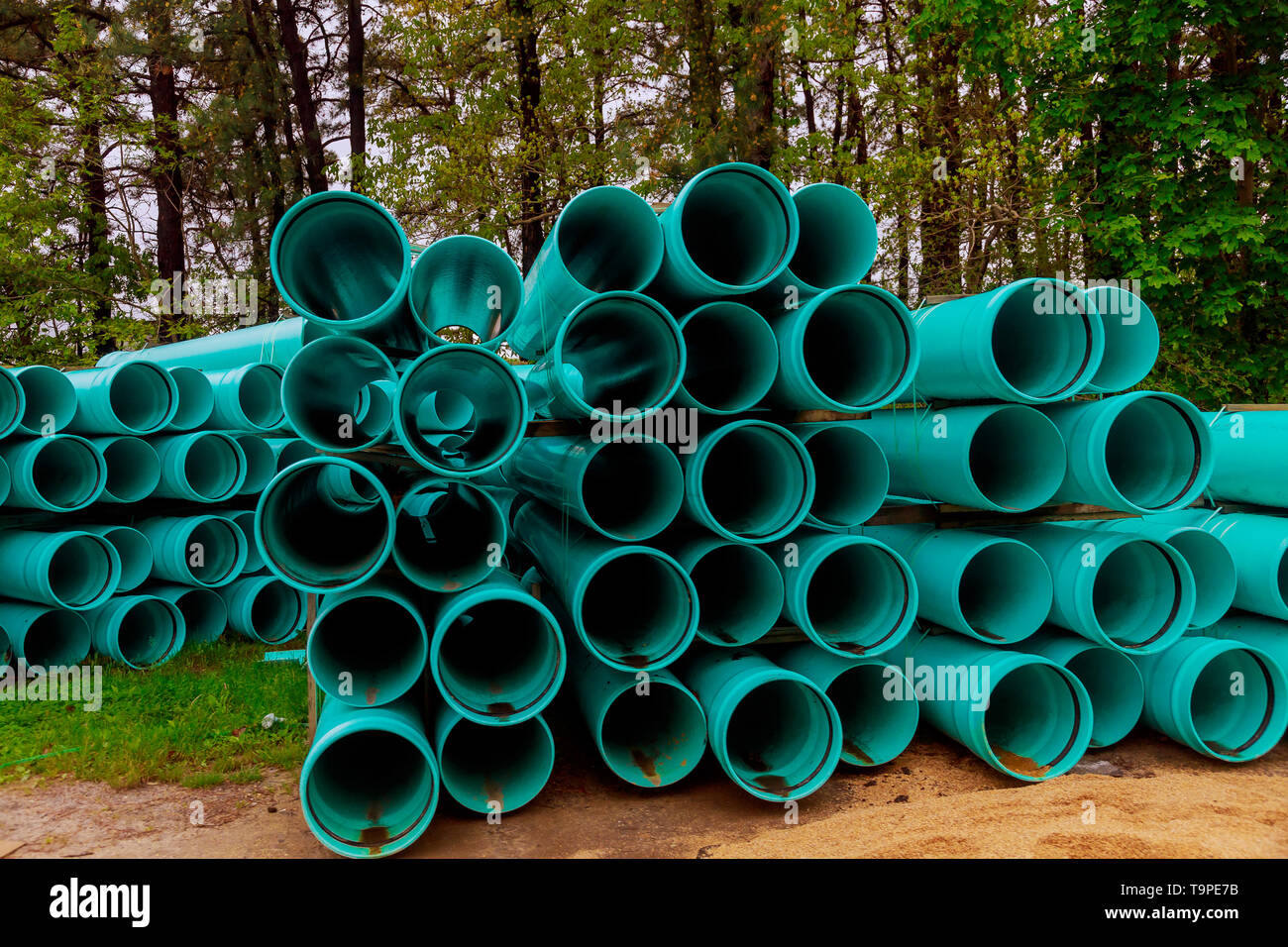 Large green industrial PVC sewer pipes road construction for drainage ...