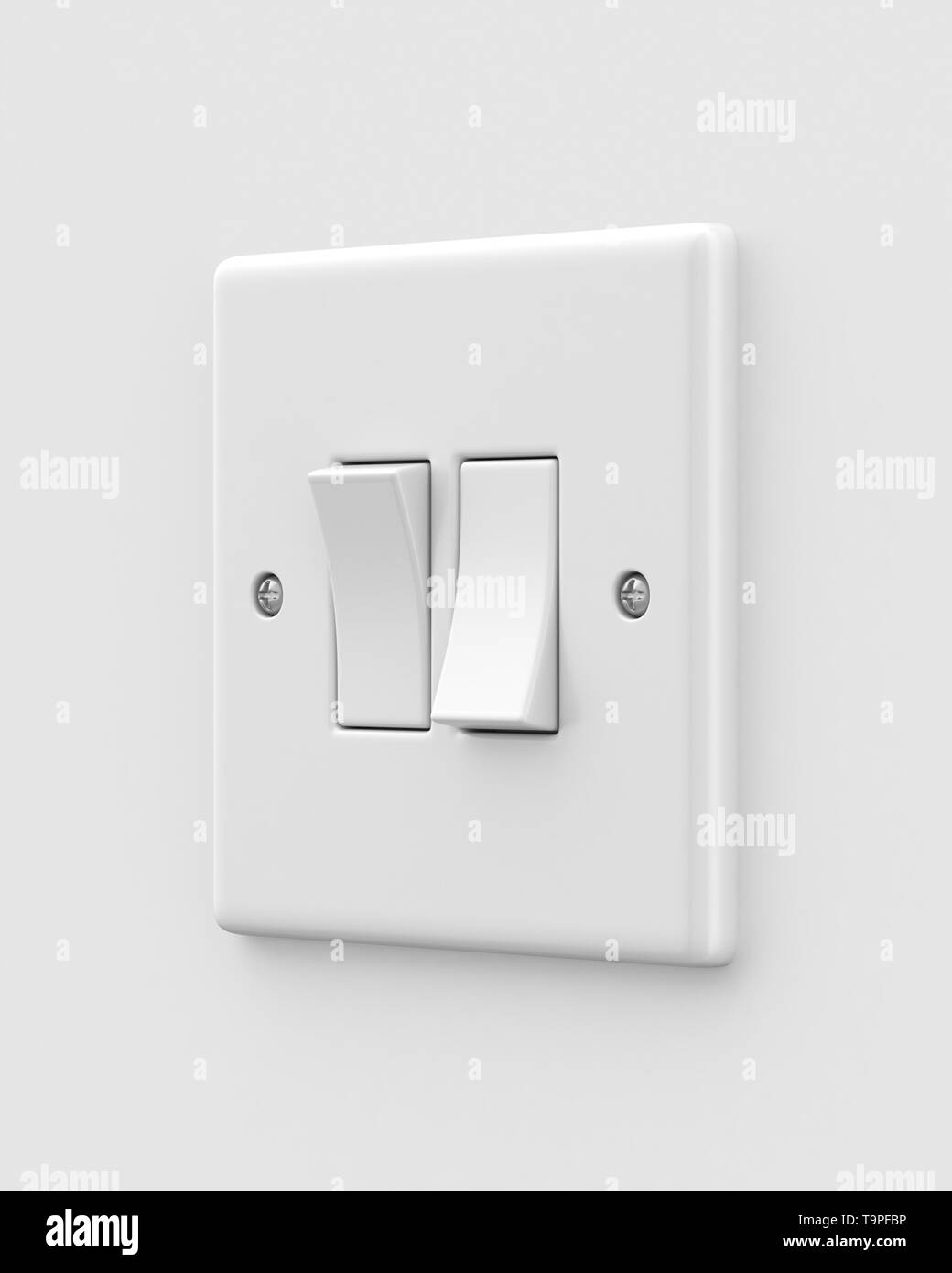 Double light switch on a light grey background. 3d render. Angled view ...