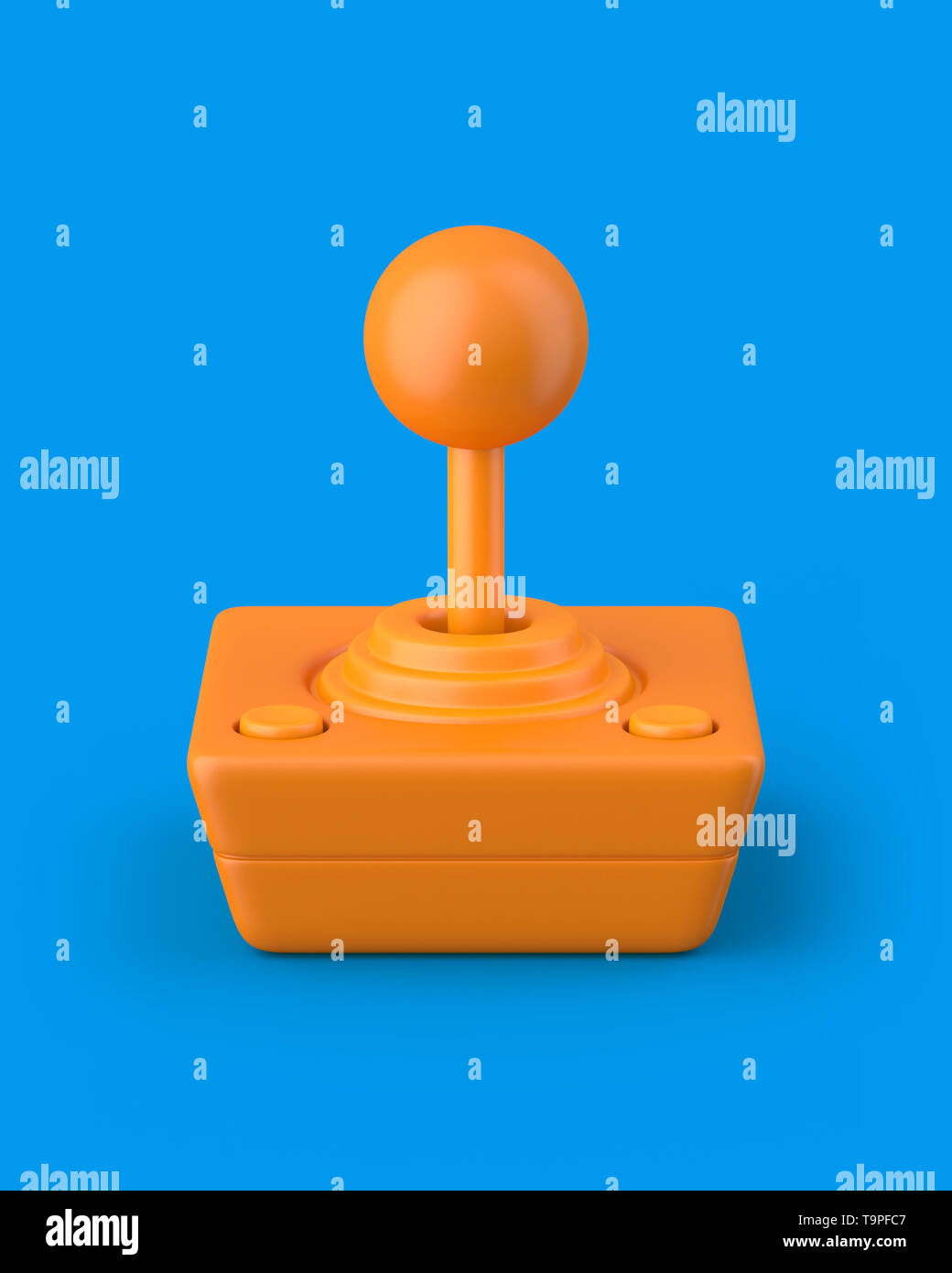Orange retro joystick on a blue background. 3d render. Angled view ...