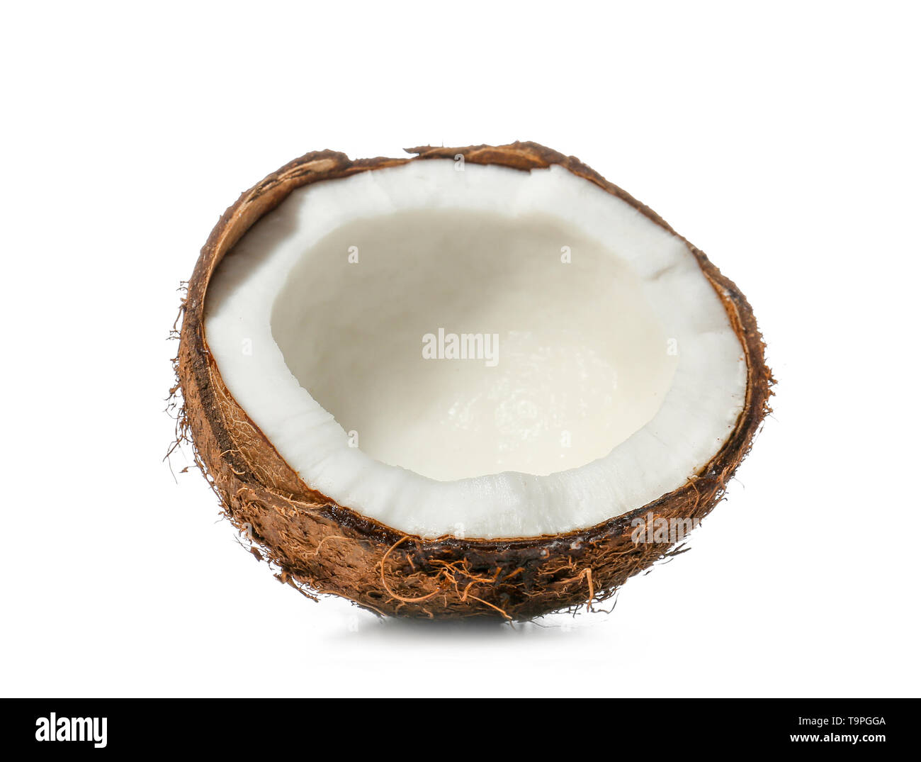 Half of fresh coconut on white background Stock Photo - Alamy