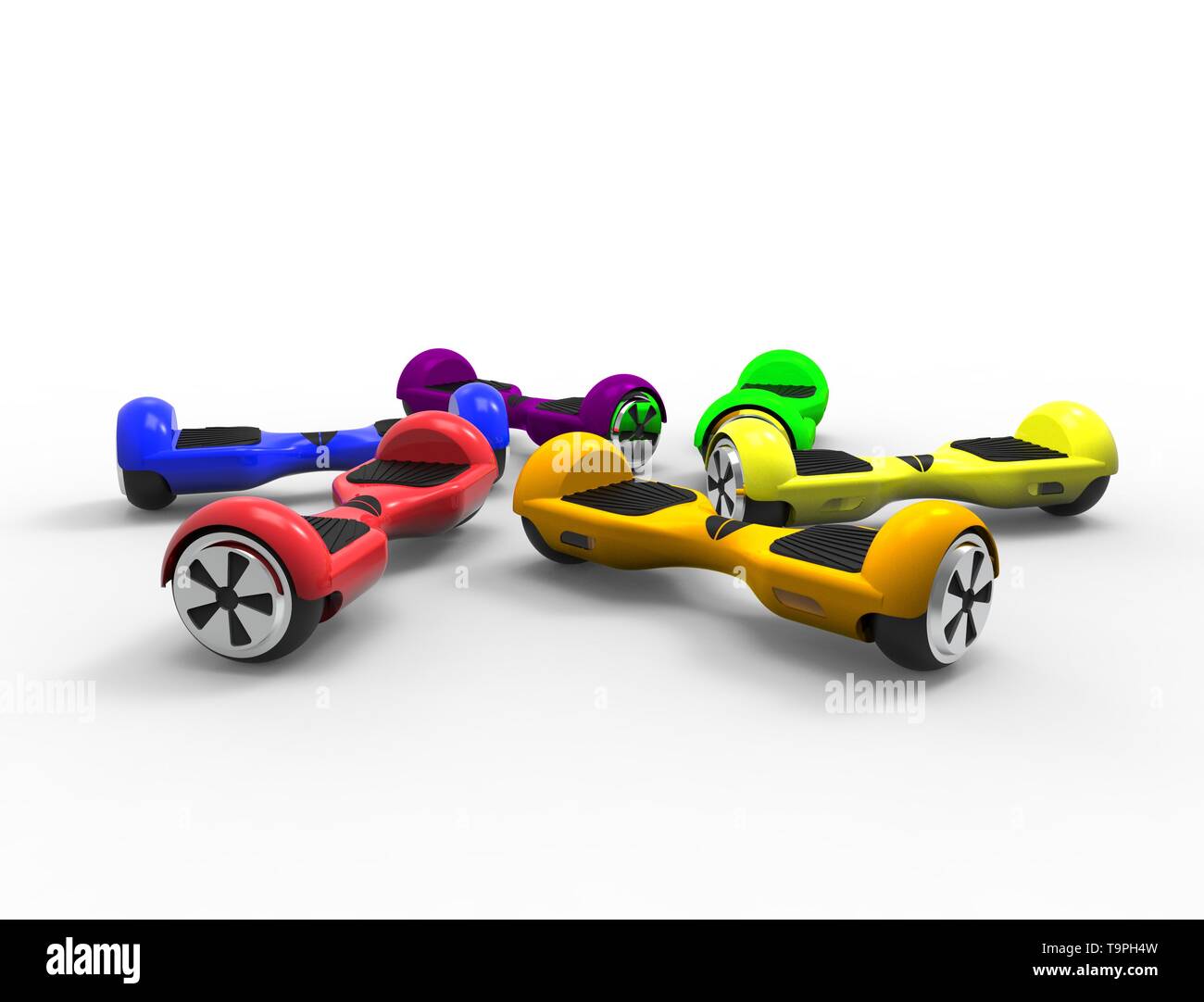 3D rendering of multiple bright colored hoverboards Stock Photo - Alamy