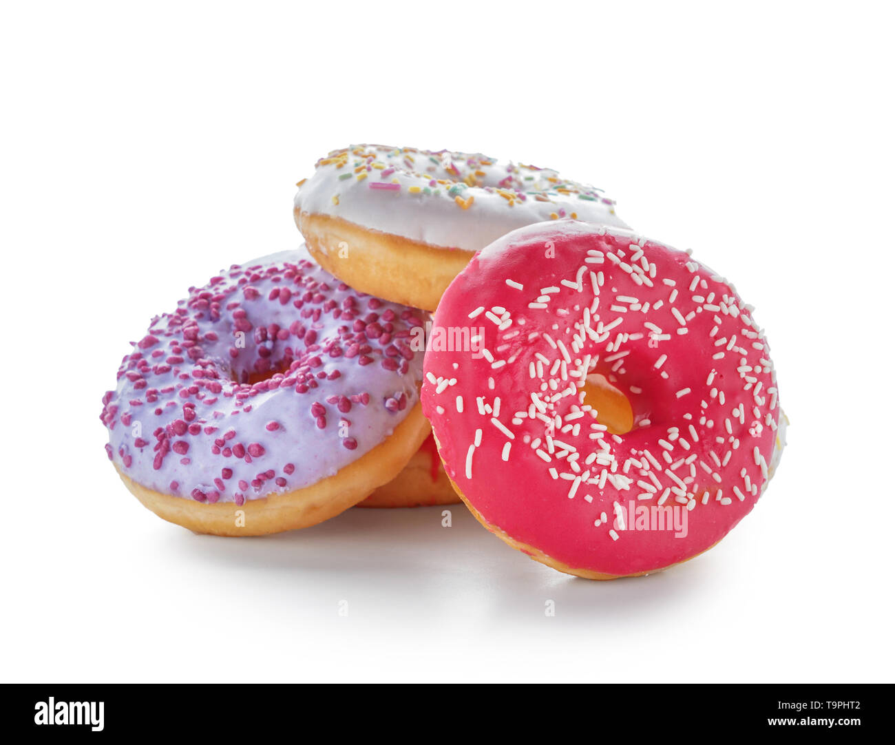 Tasty doughnuts on white background Stock Photo - Alamy