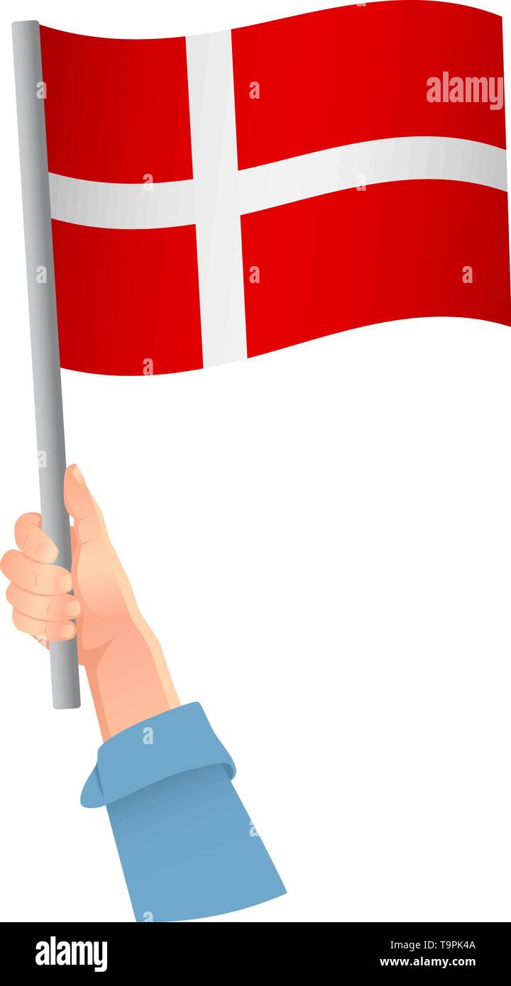 Denmark flag in hand. Patriotic background. National flag of Denmark ...