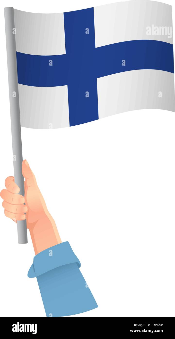 Finland flag in hand. Patriotic background. National flag of Finland ...