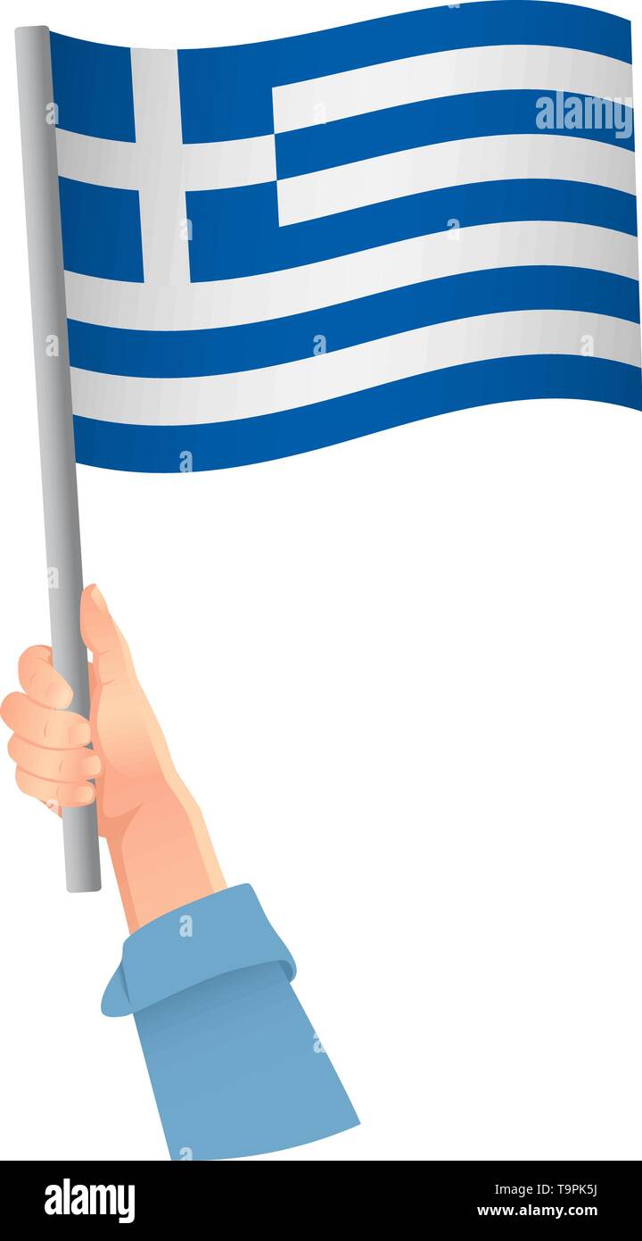 Greece flag in hand. Patriotic background. National flag of Greece ...