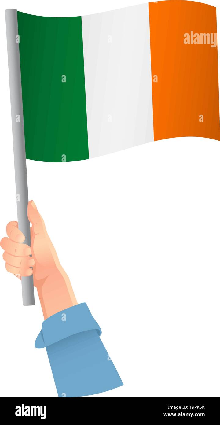 Ireland flag in hand. Patriotic background. National flag of Ireland ...