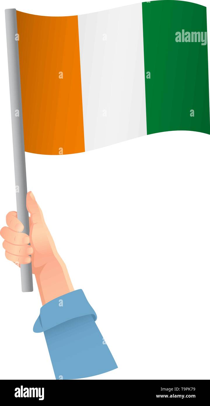 Cote Divoire Ivory Coast Flag In Hand Patriotic Background