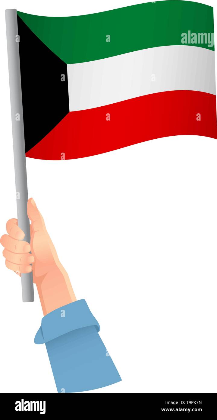 kuwait flag in hand. Patriotic background. National flag of Kuwait ...
