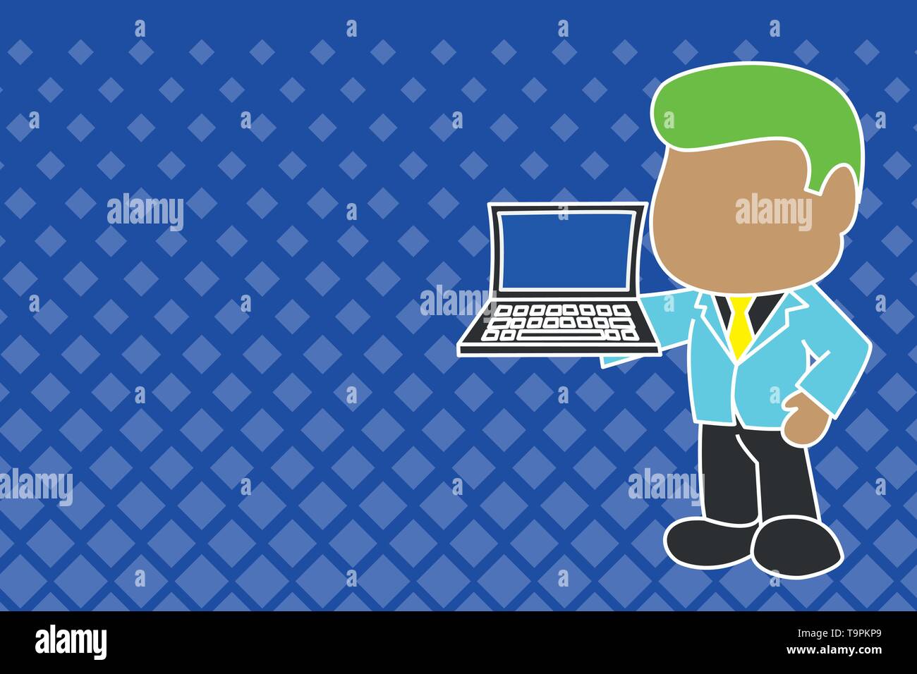 Standing professional businessman holding open laptop right hand side ...