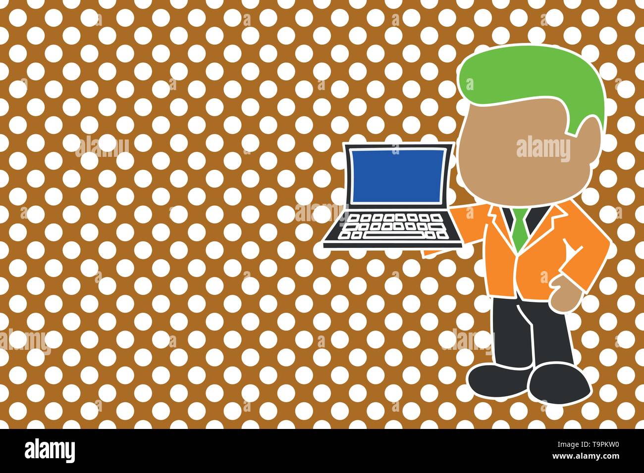 Standing professional businessman holding open laptop right hand side ...