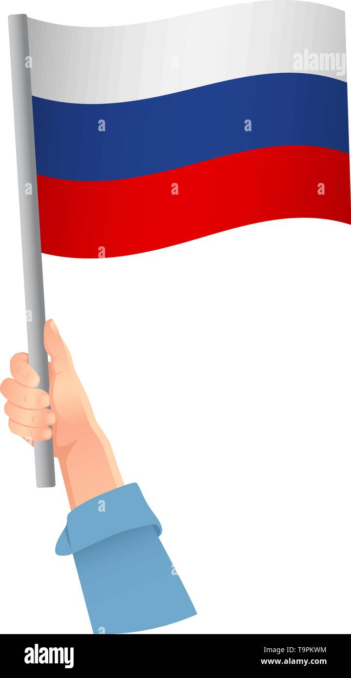 Russia flag in hand. Patriotic background. National flag of Russia ...
