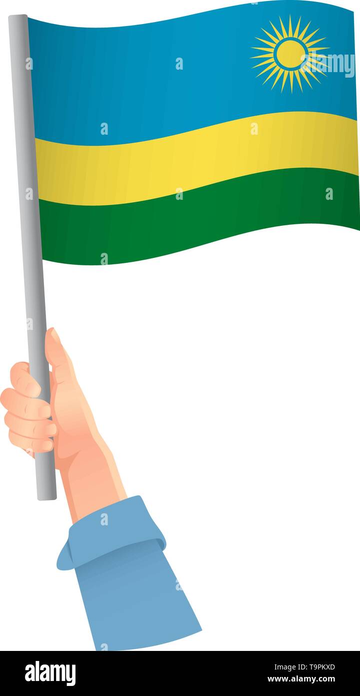 Rwanda flag in hand. Patriotic background. National flag of Rwanda ...