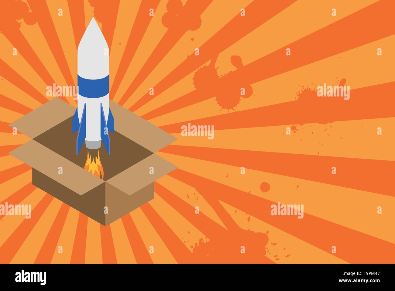 Fire launching rocket carton box. Starting up project. Fuel inspiration ...
