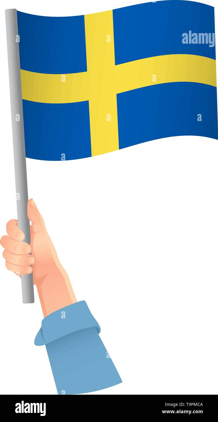 Sweden flag in hand. Patriotic background. National flag of Sweden ...