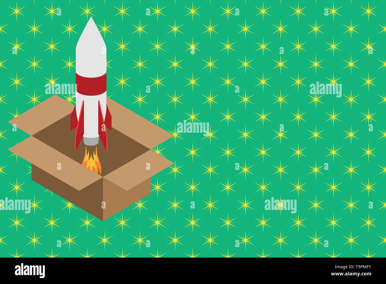 Fire launching rocket carton box. Starting up project. Fuel inspiration ...