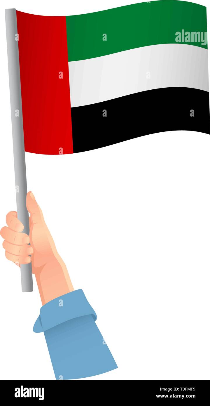 United arab emirates flag in hand. Patriotic background. National flag ...