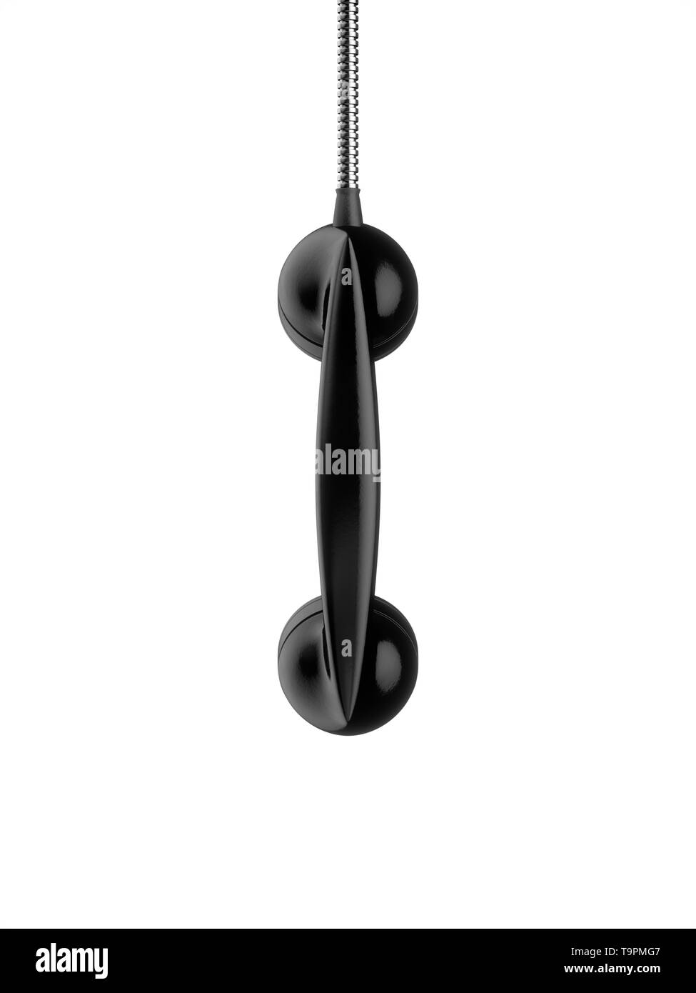 Black phone receiver hanging. 3d rendering illustration isolated on ...