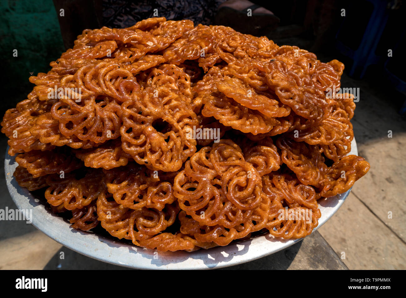 A plate of Jalebi (Nepali name Jeri) sweets for sale in the streets of ...