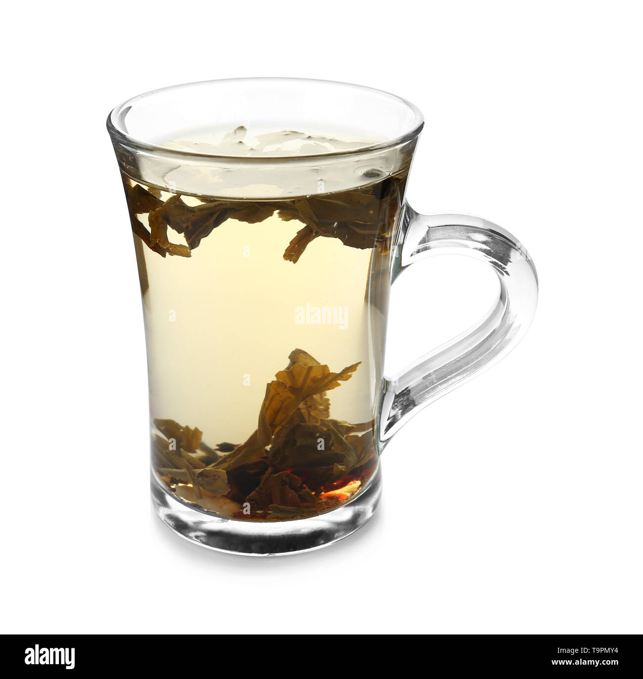 Brewing of tea in cup on white background Stock Photo - Alamy