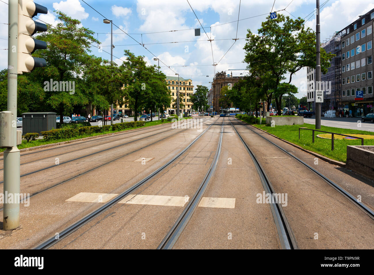 Train lines running through downtown Munich, Germany Stock Photo - Alamy