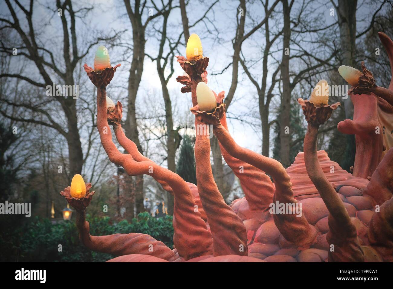 Big orange fish from the fairytale Pinocchio opens its eyes and mouth ...