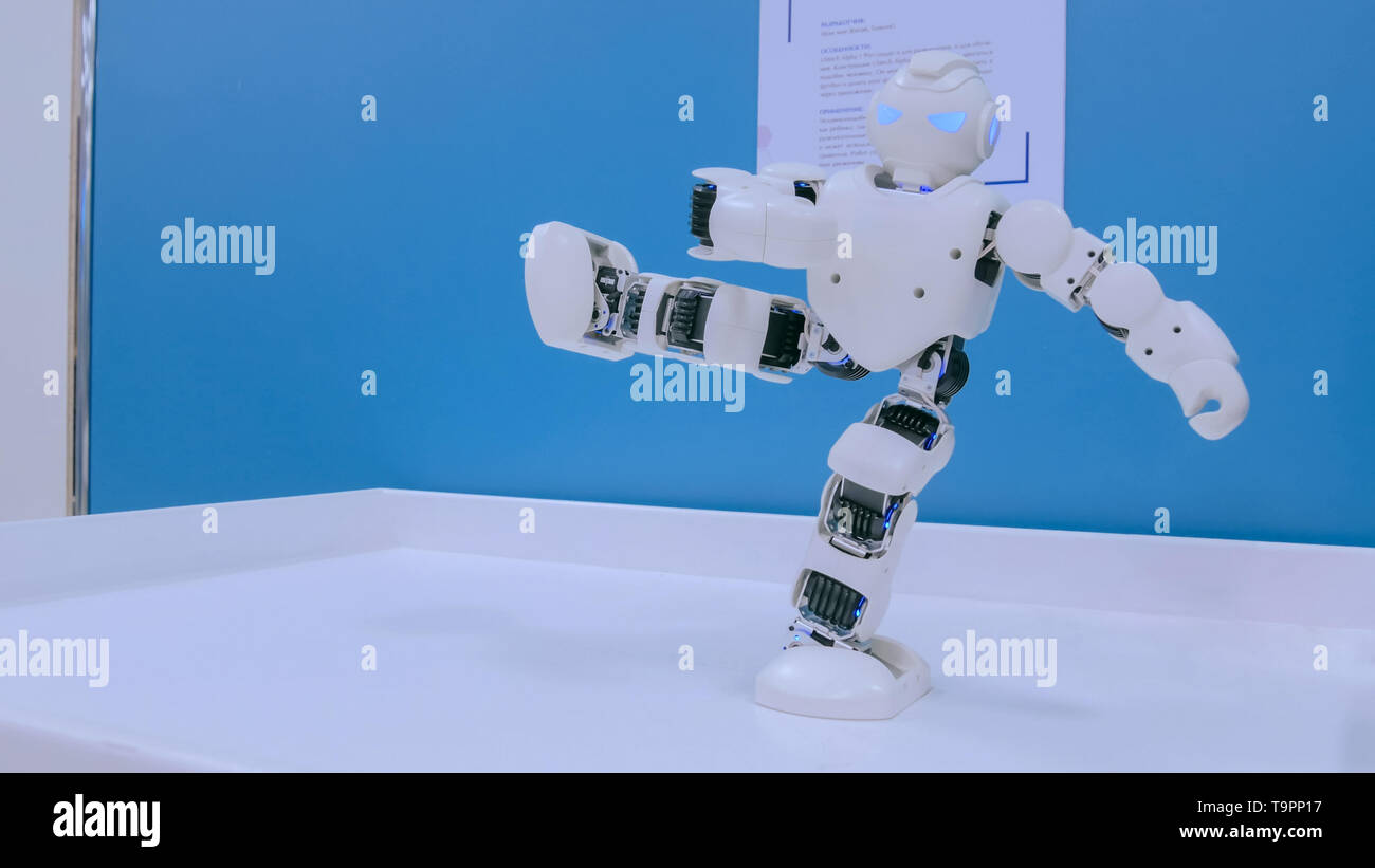 Humanoid robot showing kung fu movements at technology show Stock Photo ...